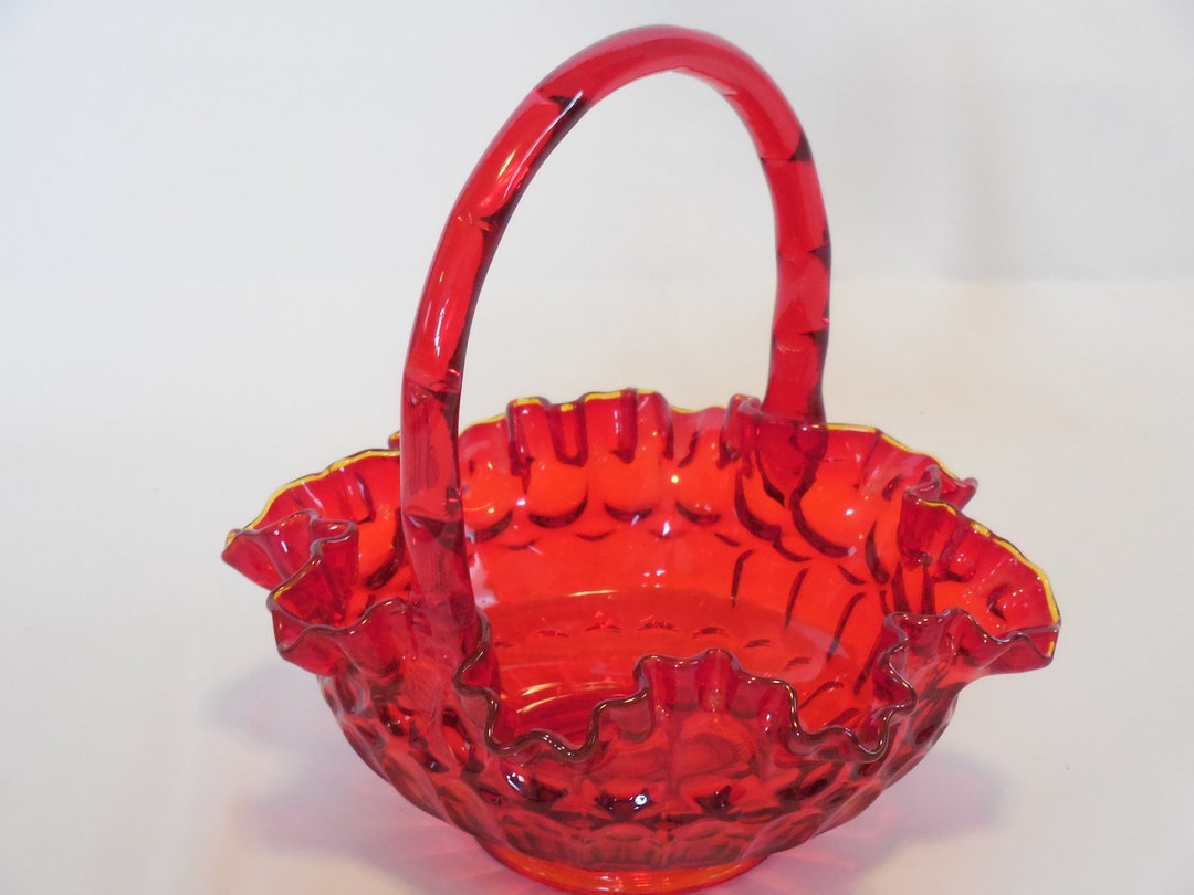 Fenton Ruby Thumbprint 8" Basket - Etsy