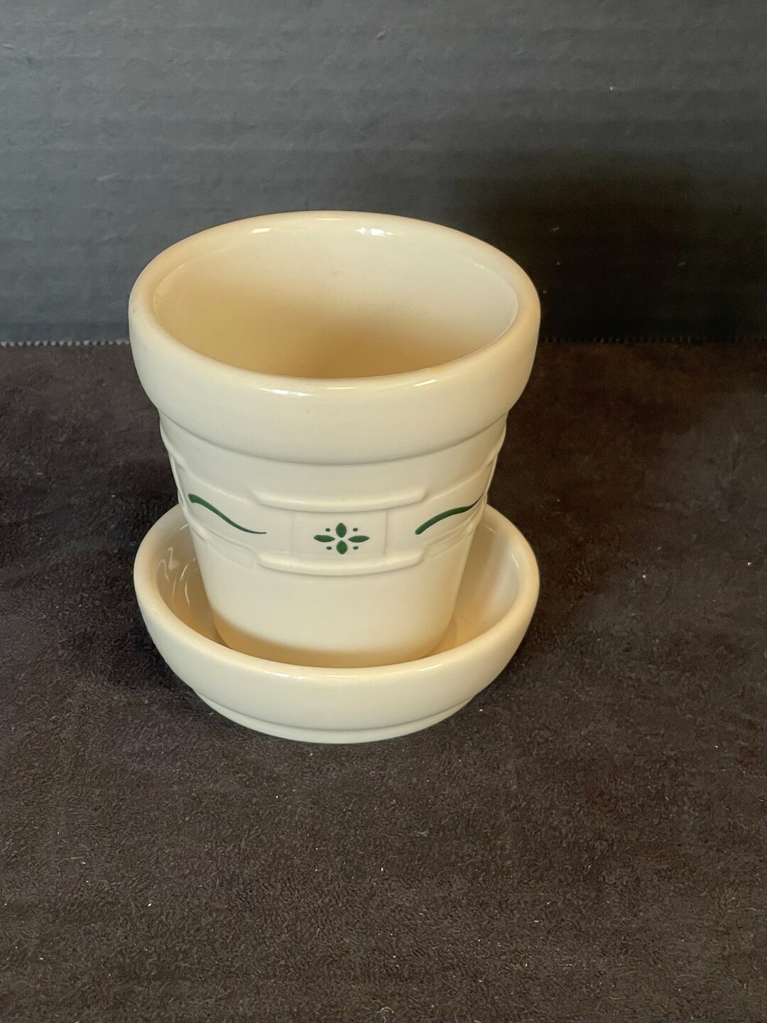 Longaberger Woven Traditions Heritage Green 3" Flower Pot & Underplate ...