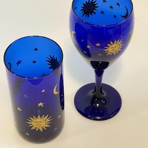 Libbey Glass Celestial Cobalt Blue With Yellow Sun, Moon, and Stars ...
