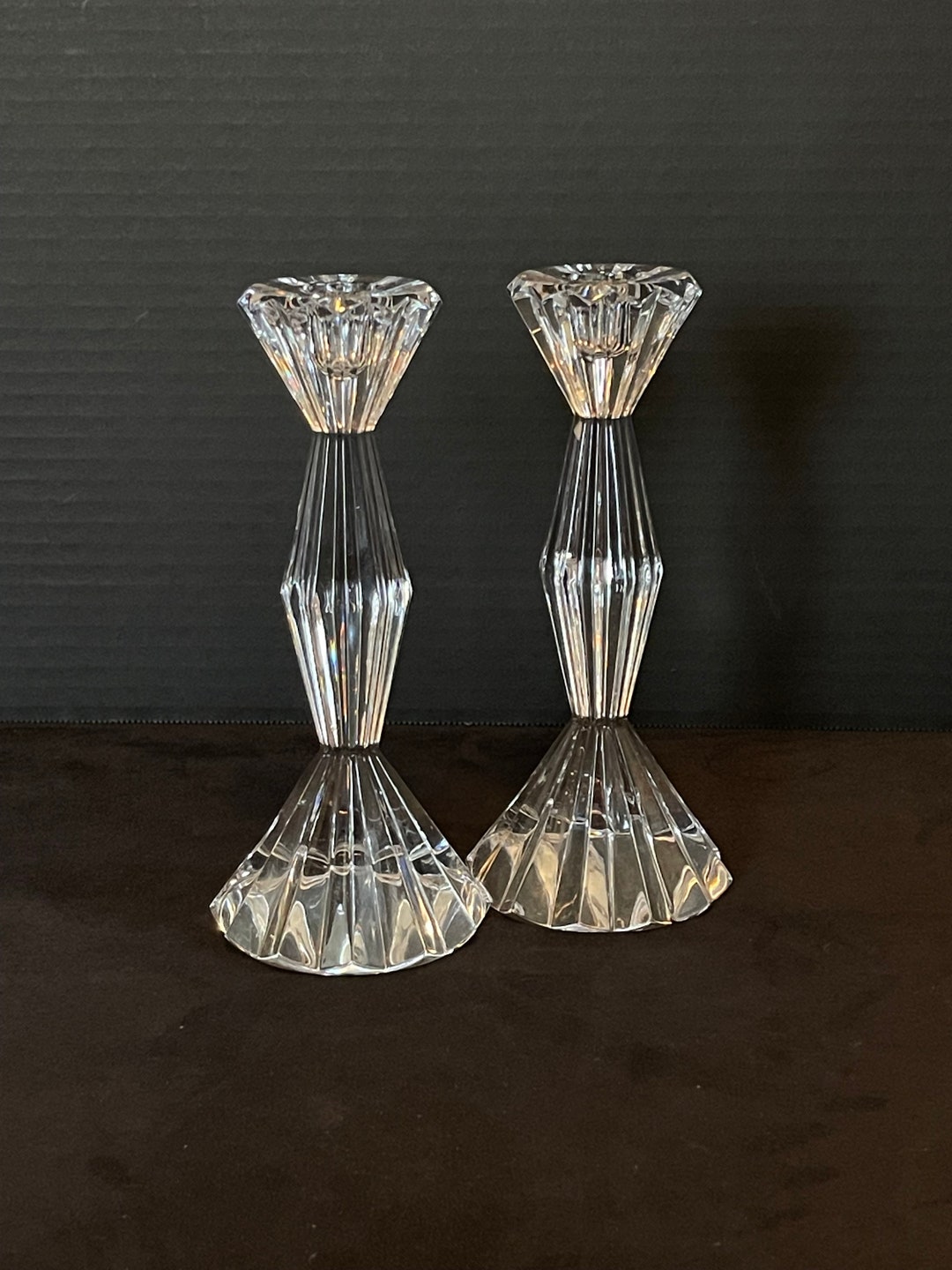 Ribbed Hourglass Shaped Tall Crystal Candle Holders - Etsy