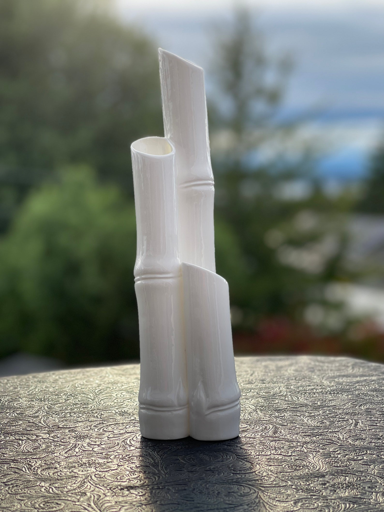 White Porcelain 3 Stem Bamboo Vase - Etsy