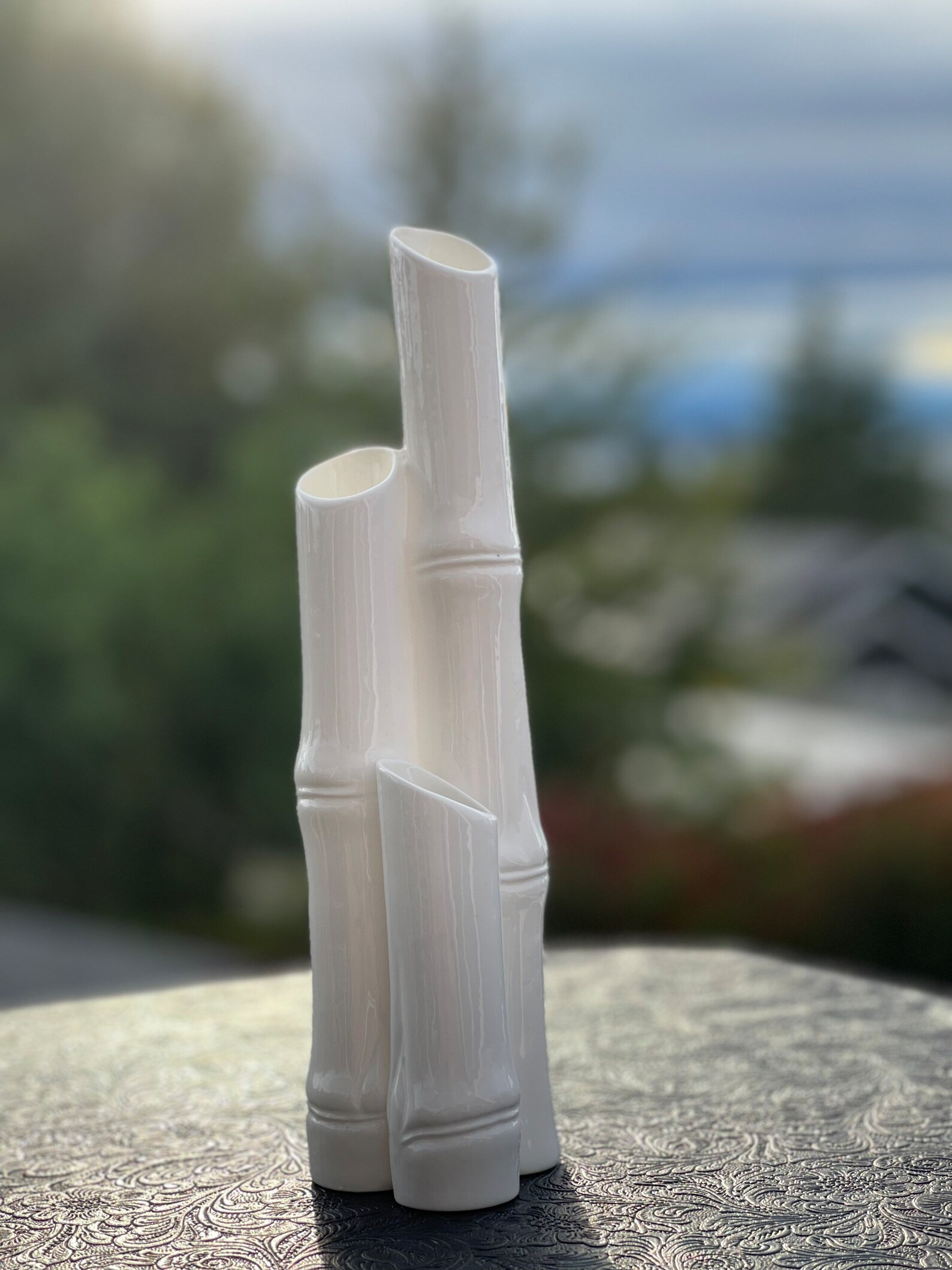 White Porcelain 3 Stem Bamboo Vase - Etsy