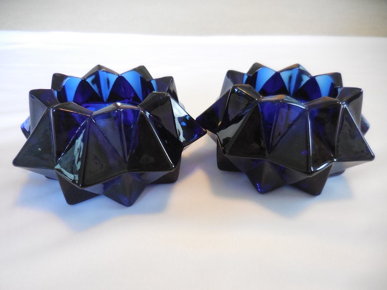 Cobalt Blue Glass Candle Holders Multi Sided Star - Etsy