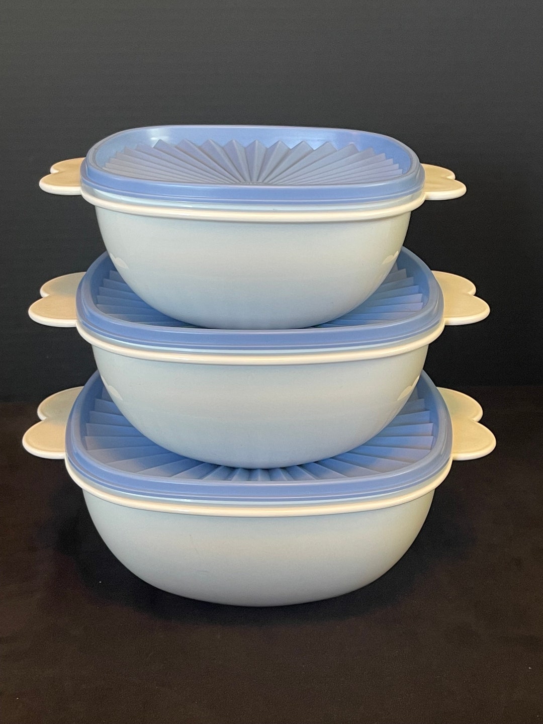 White and Blue Tupperware Servalier Bowl Set With Butterfly Handles - Etsy