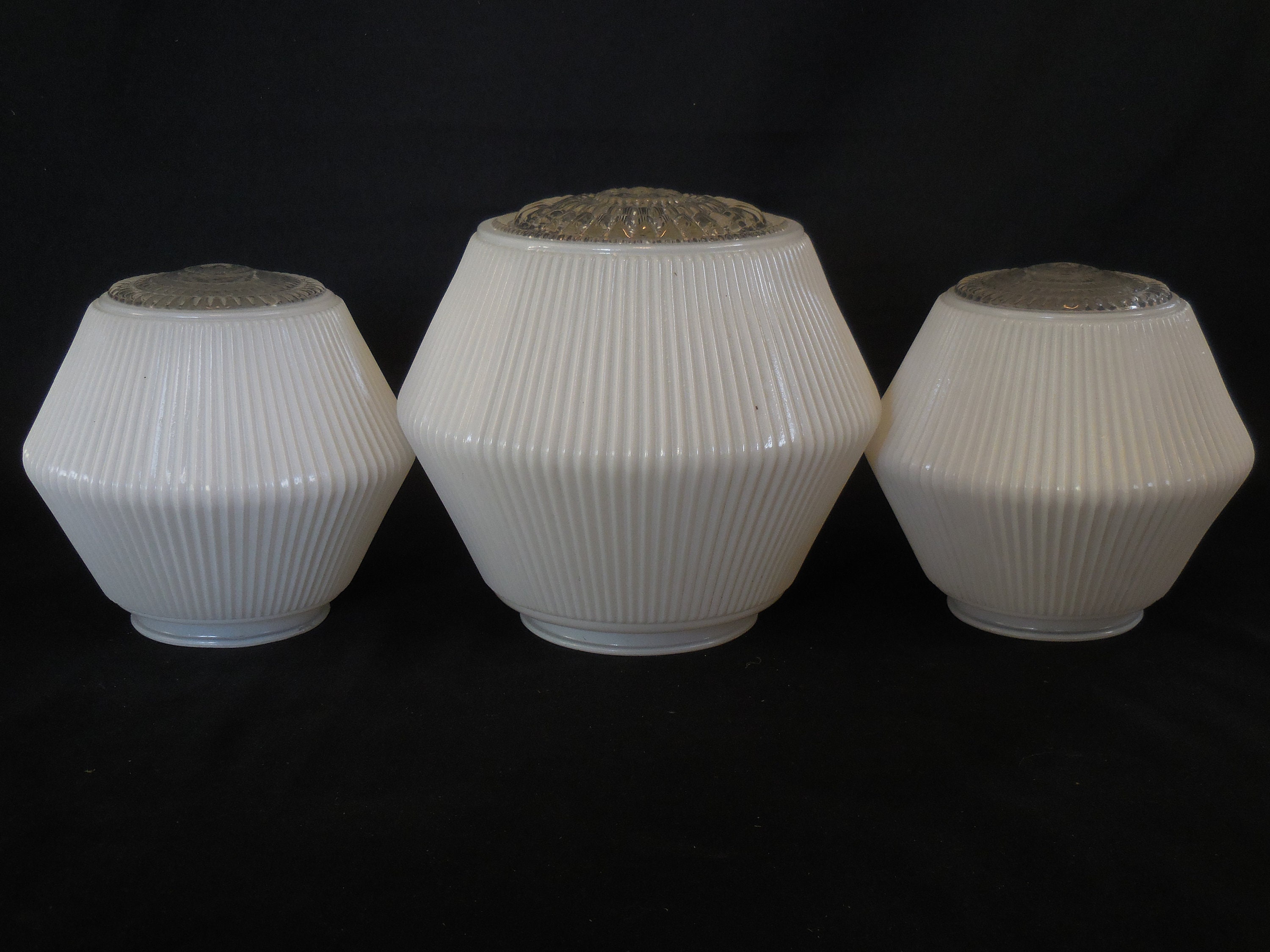 Ribbed Frosted Glass Ceiling Light Covers With Pressed Clear - Etsy UK