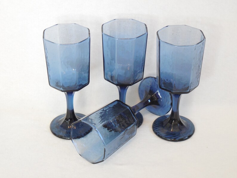 Libbey Cobalt Facets Wine Goblets | Etsy