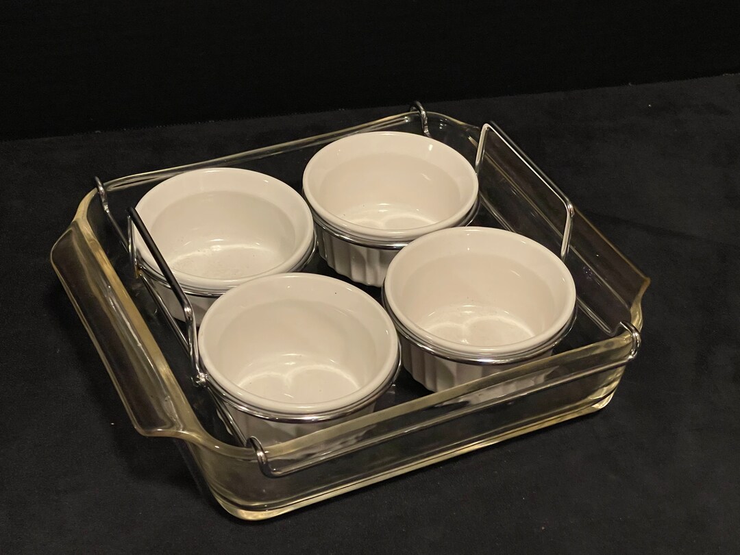 Corning/pyrex Creme Brulee/custard Cups With Rack and Glass Pan - Etsy