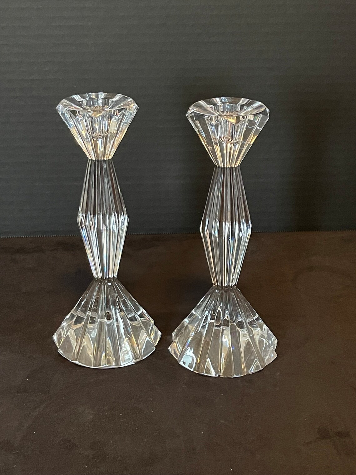Ribbed Hourglass Shaped Tall Crystal Candle Holders - Etsy