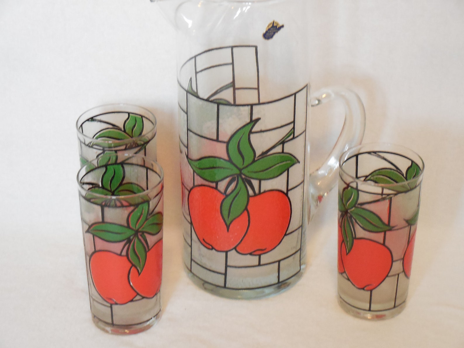 West Virginia Glass Cherries Pitcher With Tumblers - Etsy