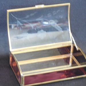 Etched Glass and Brass With Mirrored Bottom Box for Trinkets or Jewelry ...
