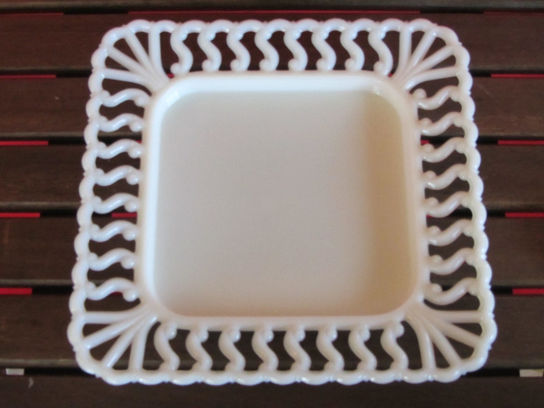 Milk Glass Square Lacey Edged Plate - Etsy