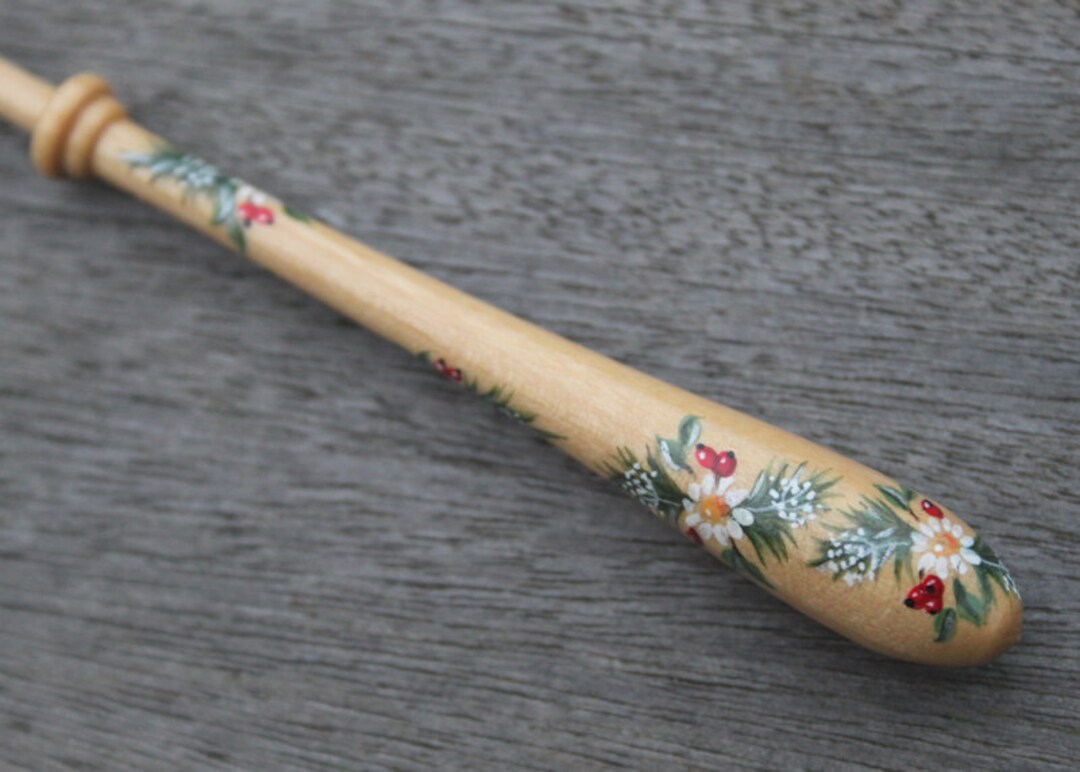 Painted Bayeux Lace Bobbin - a Spiral of Fir Branches, Berries and ...