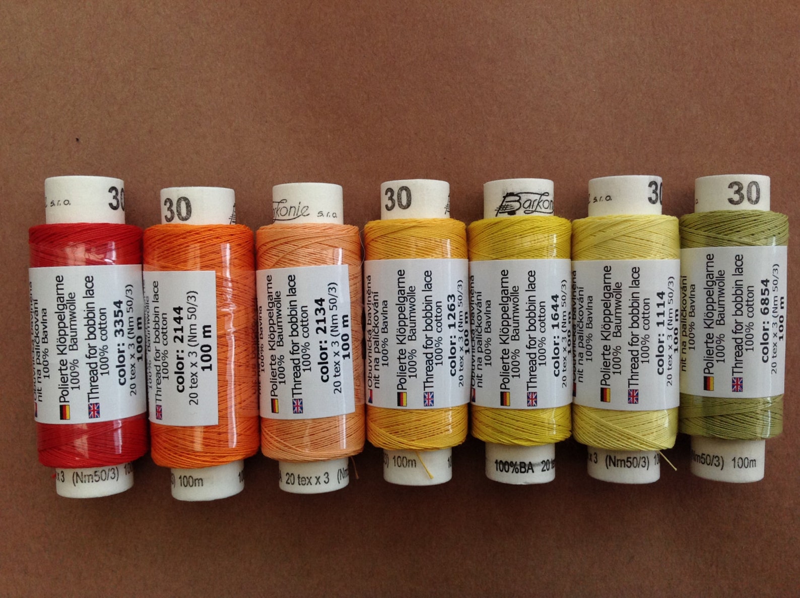 Seven Spools of Czech Cotton Lacemaking Thread Red Oranges | Etsy