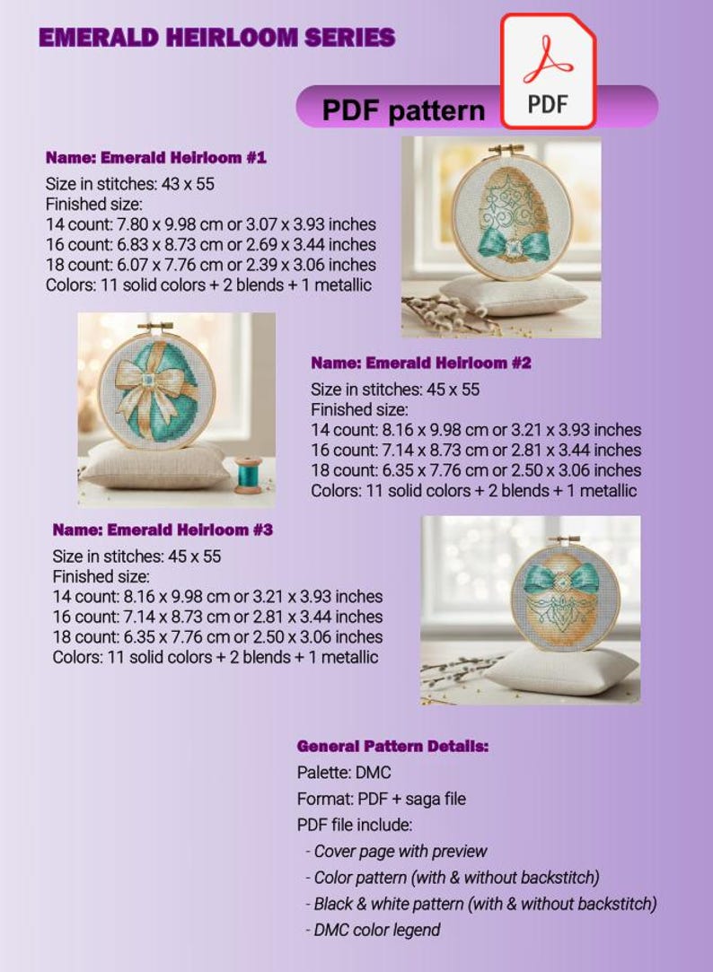 Emerald Easter Eggs Cross Stitch Patterns PDF, Green Gold Eggs ...