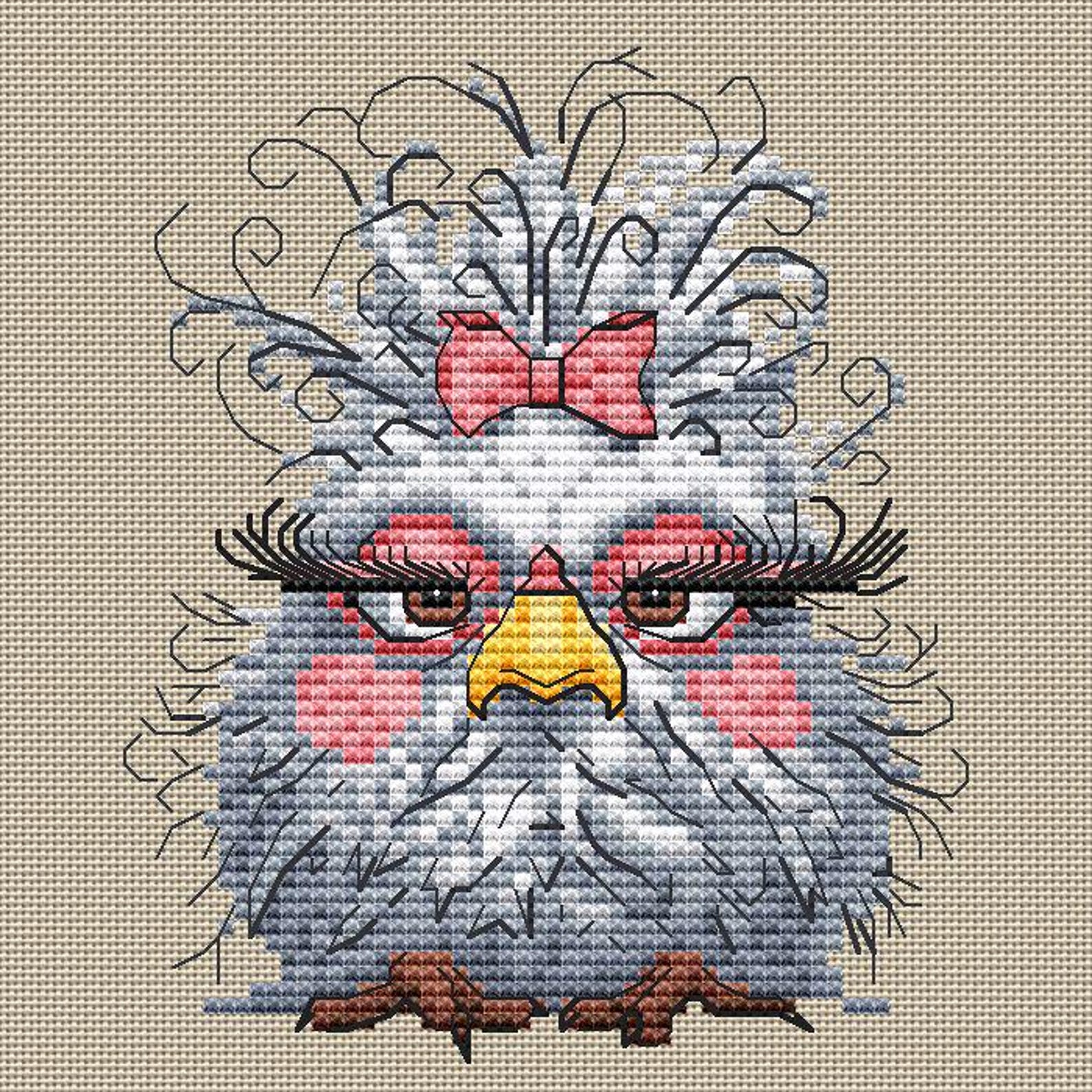 Funny Chicken Cross Stitch Pattern PDF, Glamour Hen Embroidery Chart ...