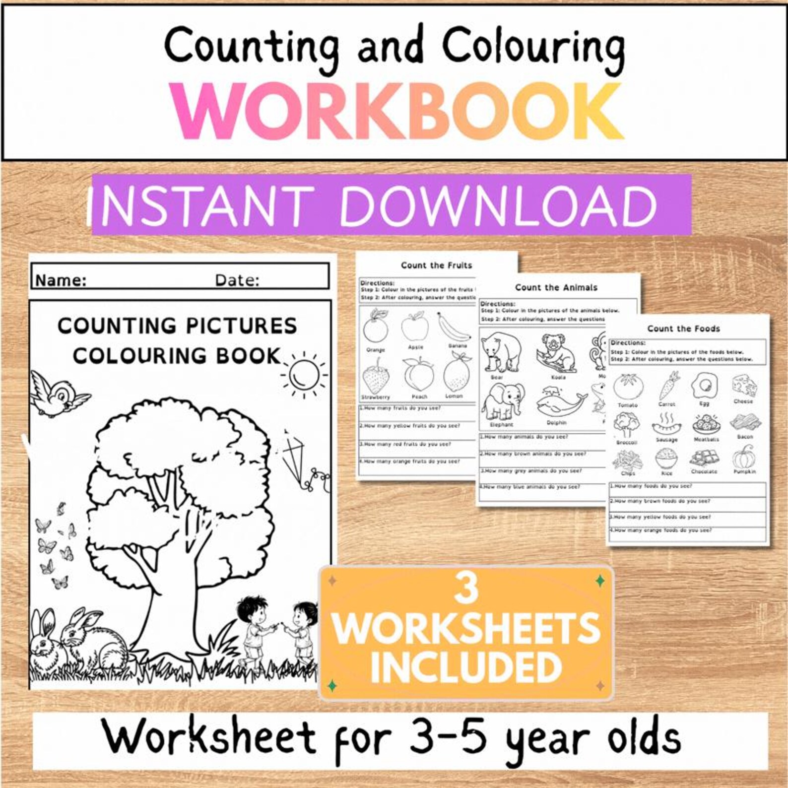 Counting Coloring Book | Preschool Numbers 1-20 Workbook (instant ...