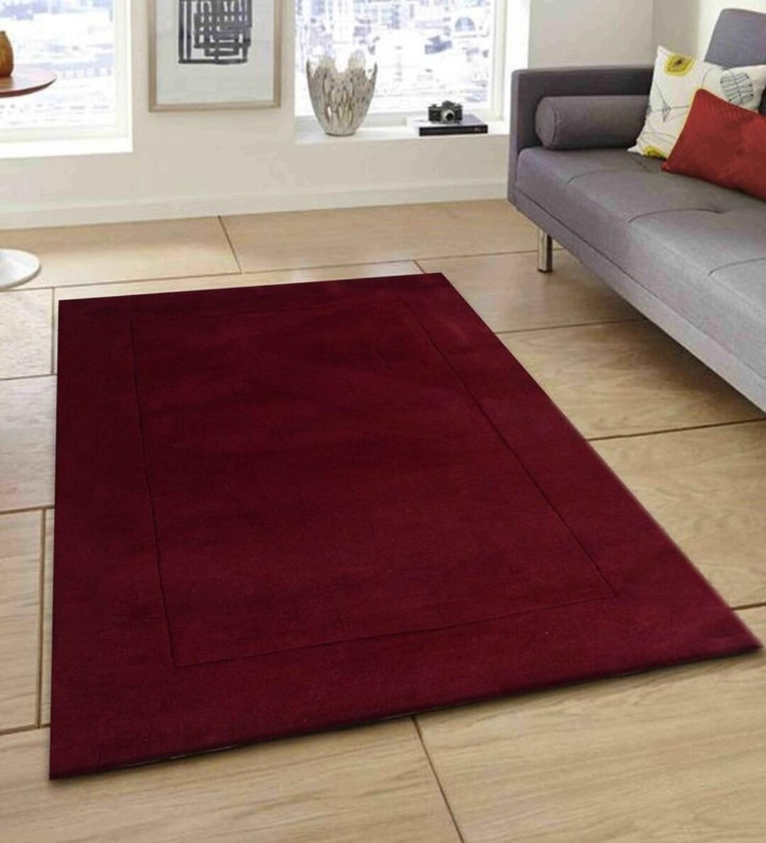 Solid Red Area Rug | Minimalist Modern Carpet | Luxury Plain Living ...