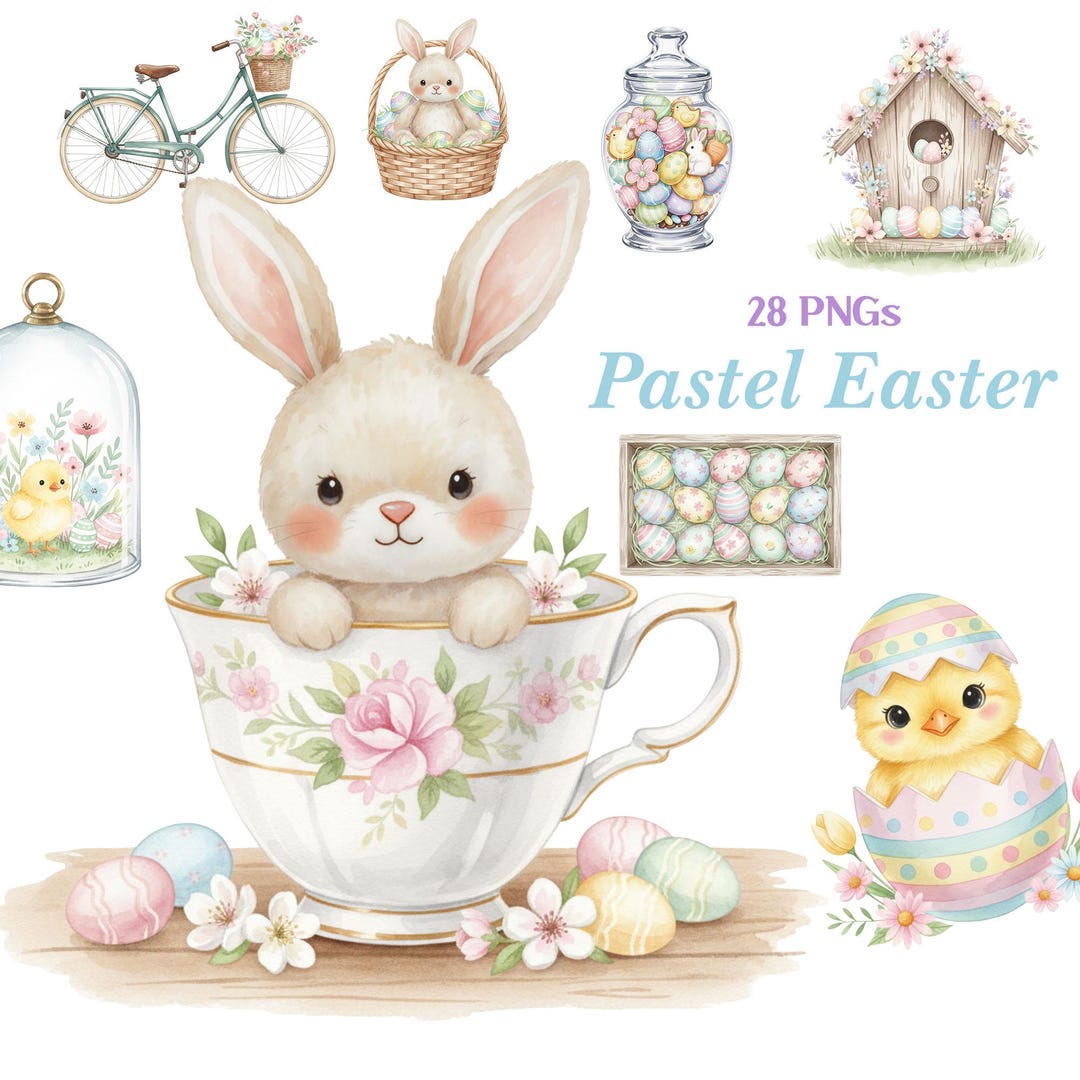Pastel Watercolor Easter Bunny Clipart PNG Spring Crafts Party ...