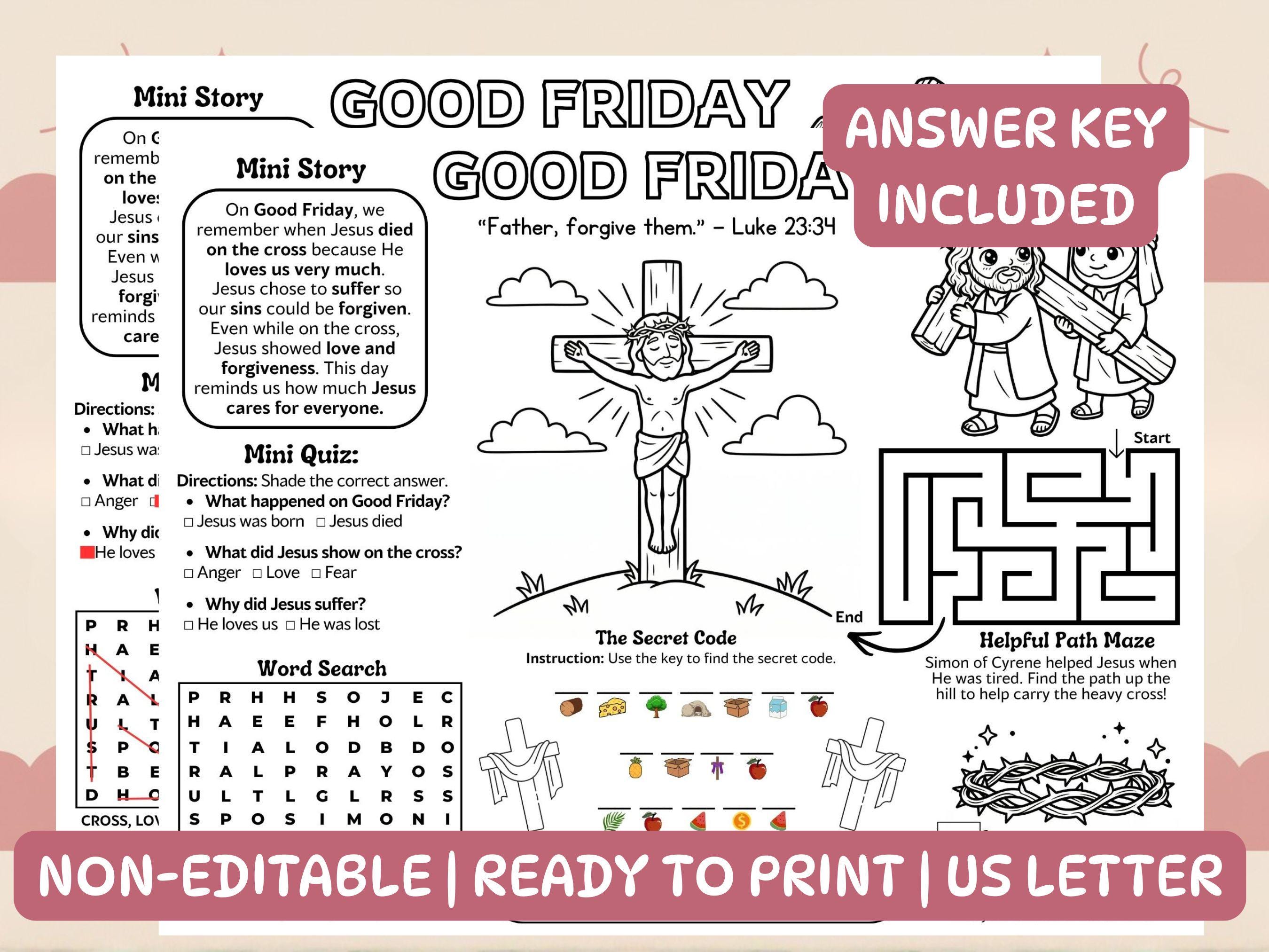 Good Friday Activity Placemat Catholic Kids Holy Week Coloring Page ...
