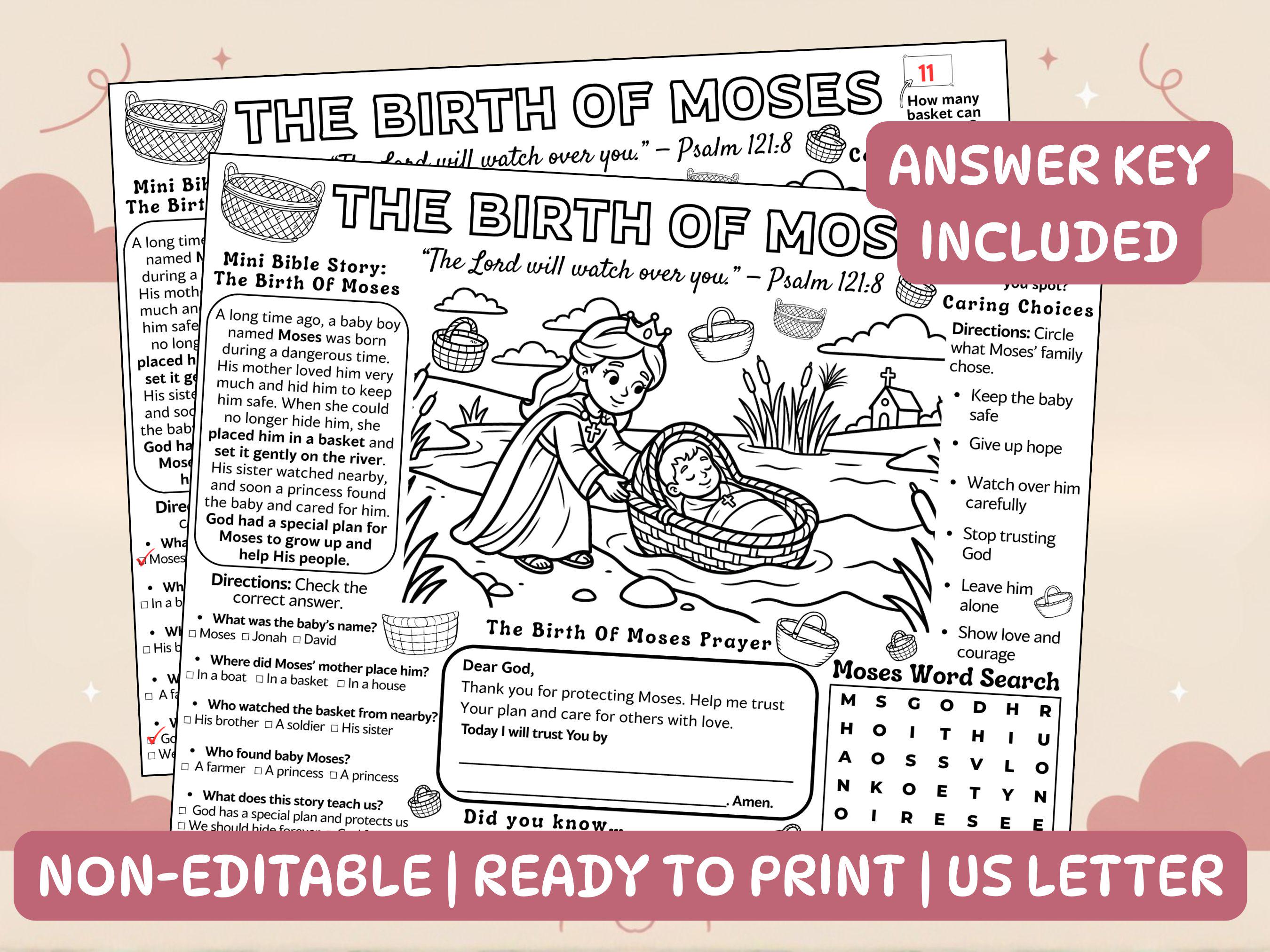 Printable the Birth of Moses Placemat Catholic Coloring Worksheet ...