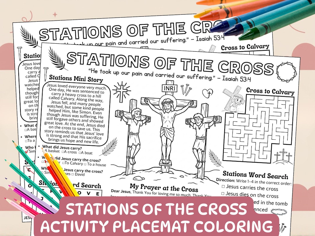 Stations of the Cross Activity Placemat Catholic Kids Coloring Mat Holy ...