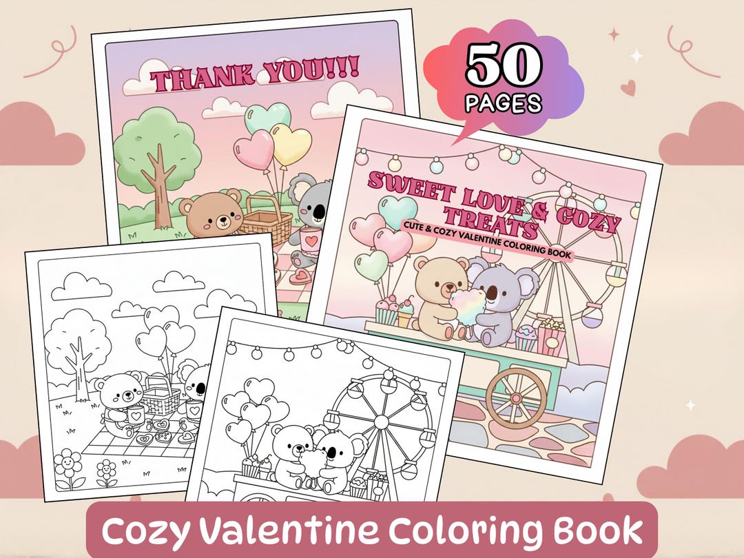 Cozy Cute Valentine Coloring Book Printable Simple Romantic Valentine's Day Coloring Pages for ...