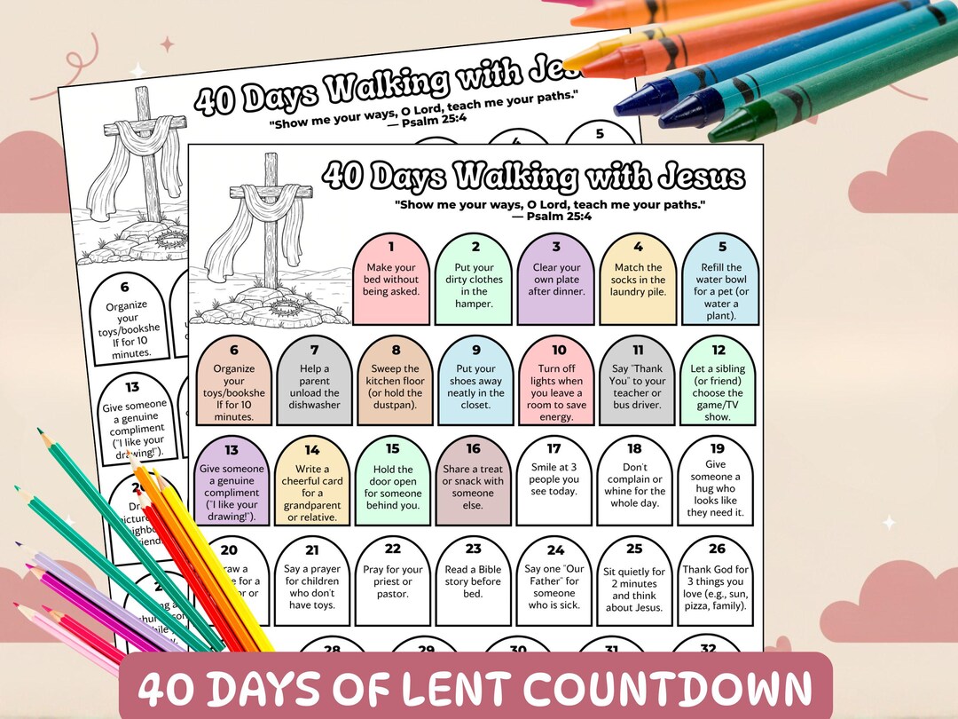 Lent Countdown Calendar for Kids Printable 40 Days of Lent Journey Path ...