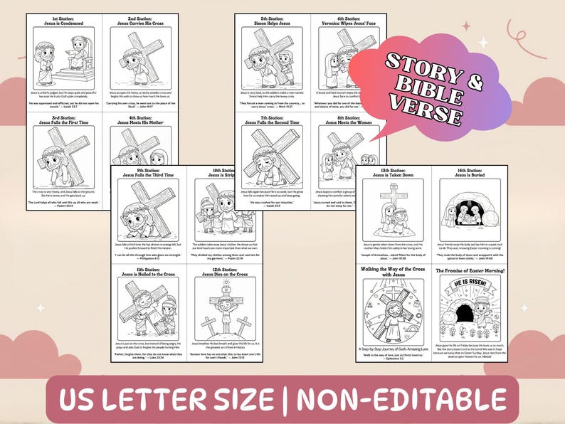 Stations of the Cross Coloring Posters Catholic Kids Lent Activity Way ...