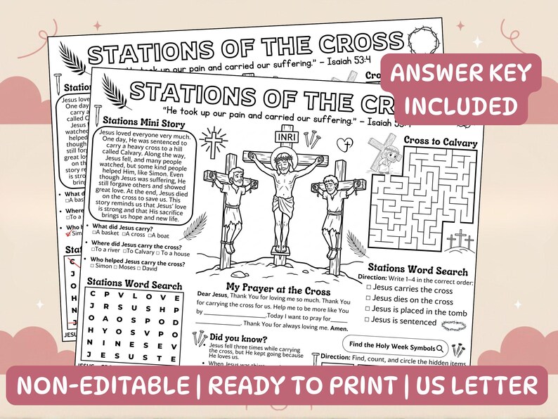 Stations of the Cross Activity Placemat Catholic Kids Coloring Mat Holy ...