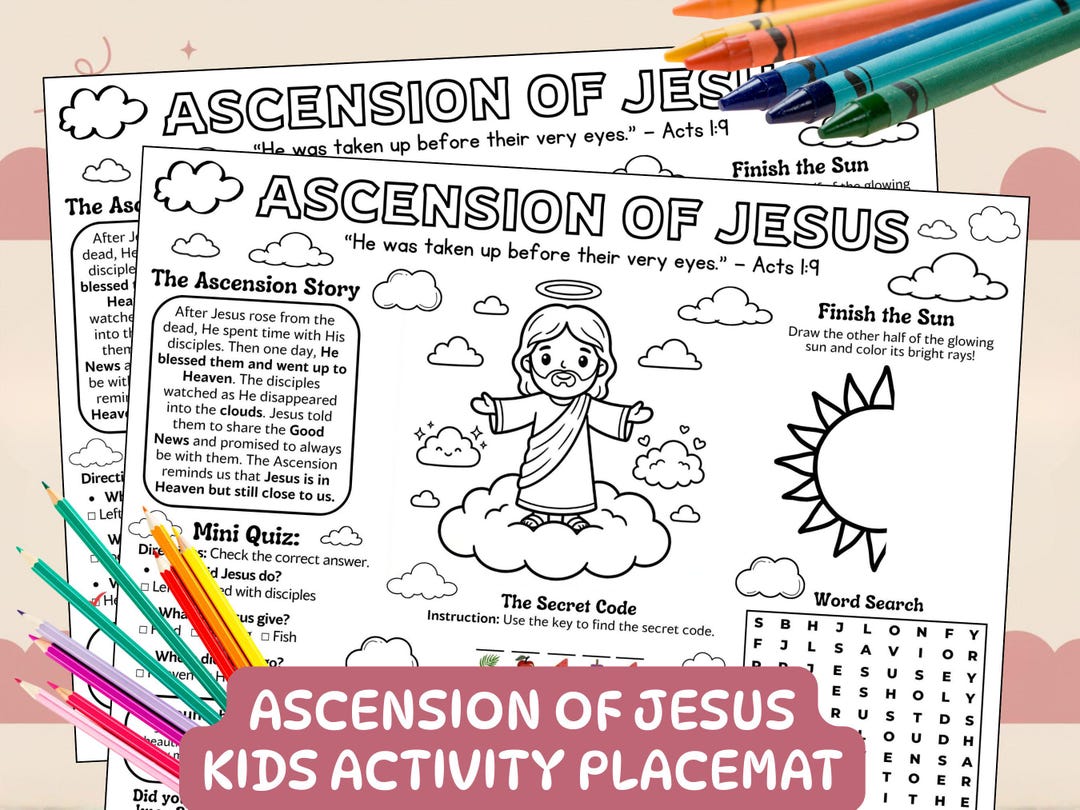 Ascension of Jesus Activity Placemat Kids Catholic Easter Worksheet He ...