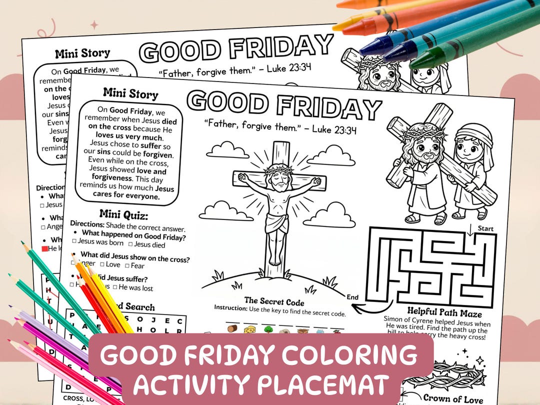 Good Friday Activity Placemat Catholic Kids Holy Week Coloring Page ...