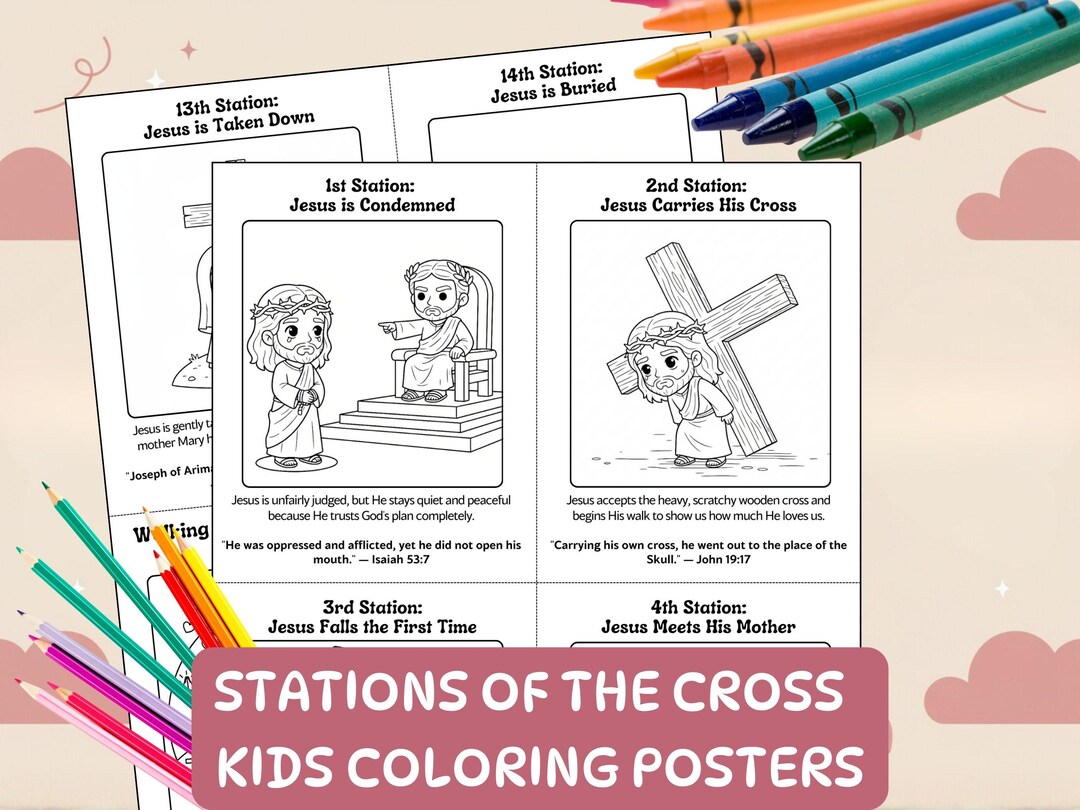 Stations of the Cross Coloring Posters Catholic Kids Lent Activity Way ...