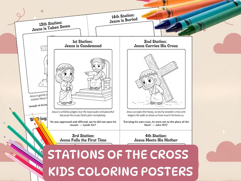 Stations of the Cross Coloring Posters Catholic Kids Lent Activity Way ...