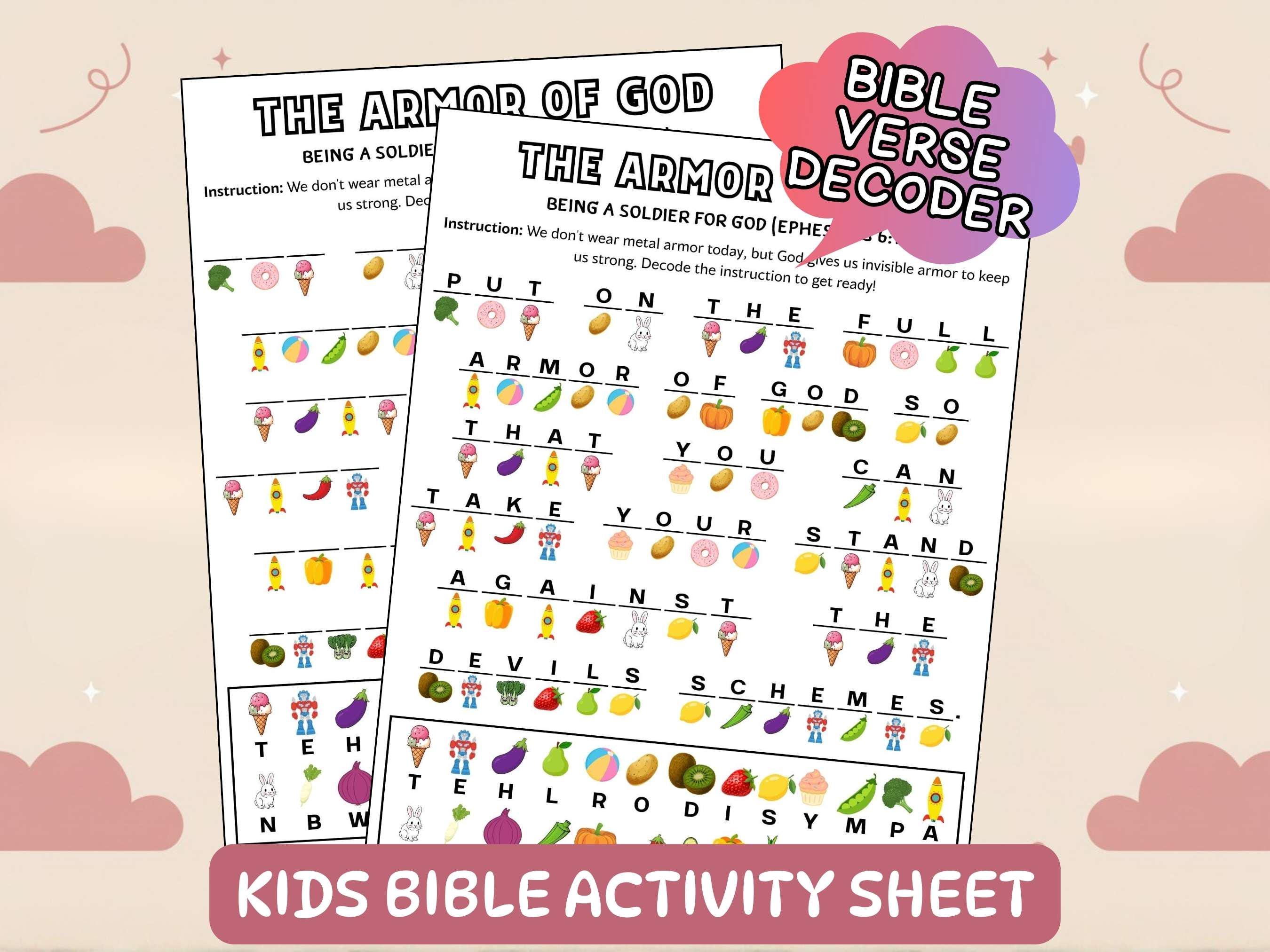 Armor of God Decoder Kids Activity Sheet Catholic Bible Story Worksheet ...