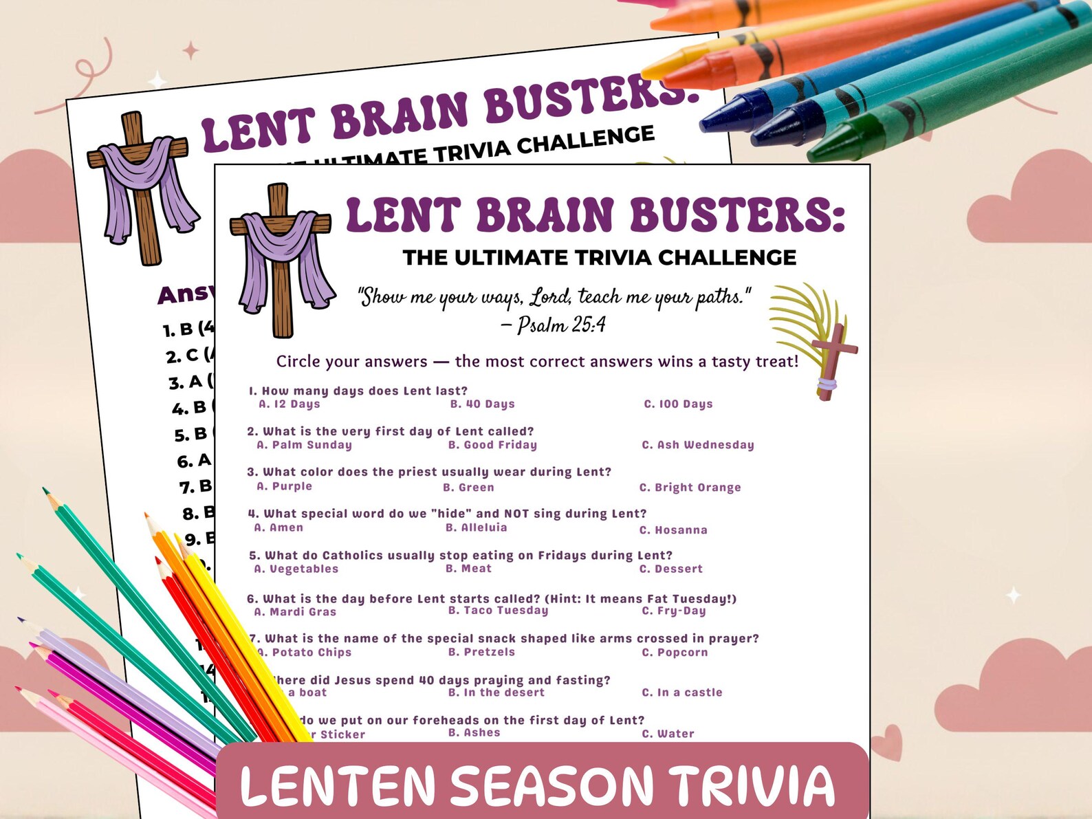 Lent Trivia Bible Quiz Kids Catholic Sunday School Printable Religious ...
