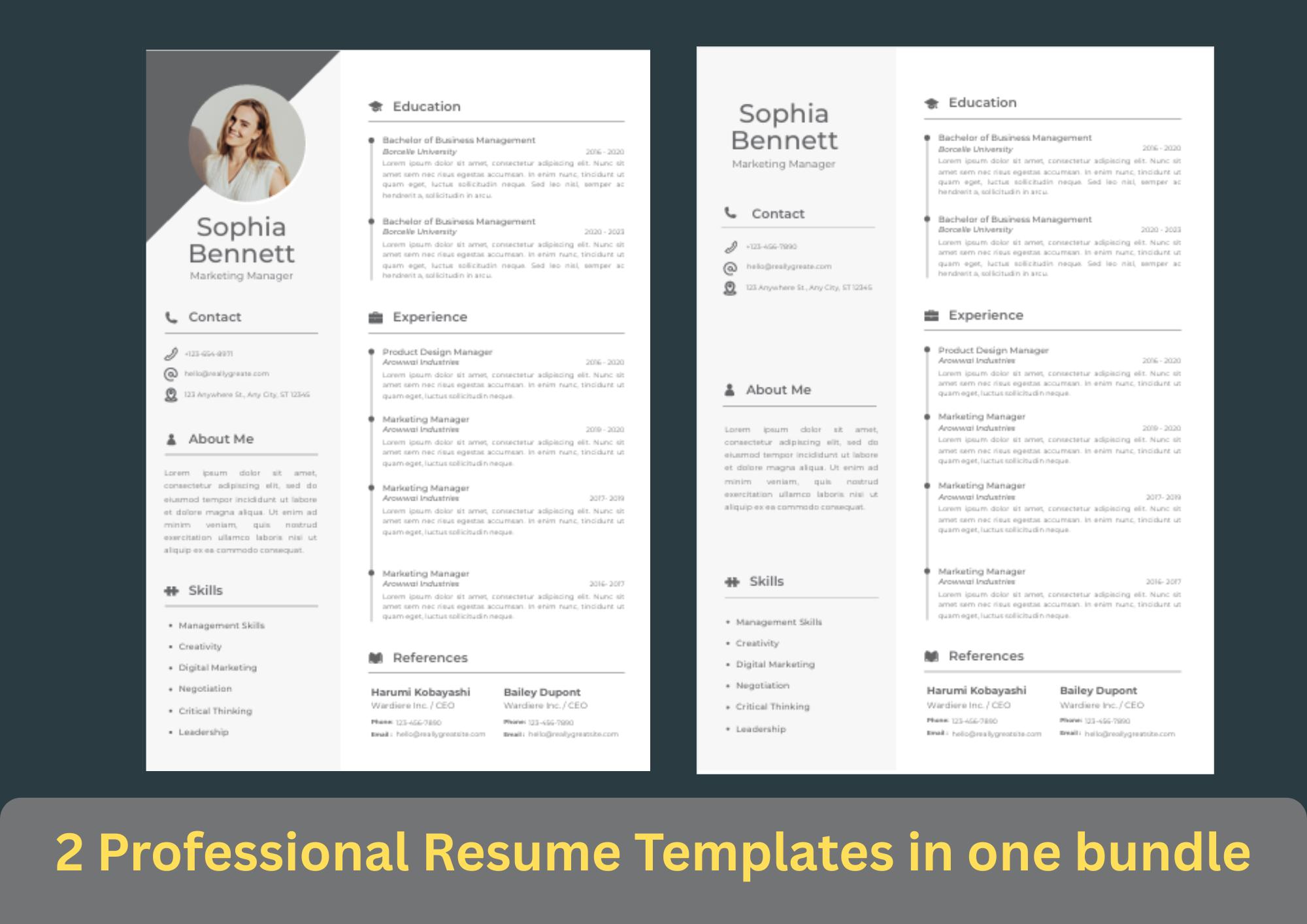 ATS Resume Template, Cover Letter, References (word, Pages, Google Docs ...