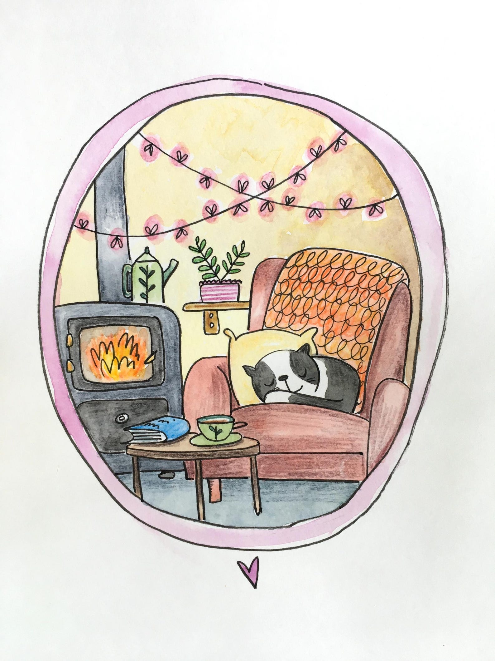 Warm Paws & Whiskers | Cat by Log Burner – Cosy Art Print - Etsy