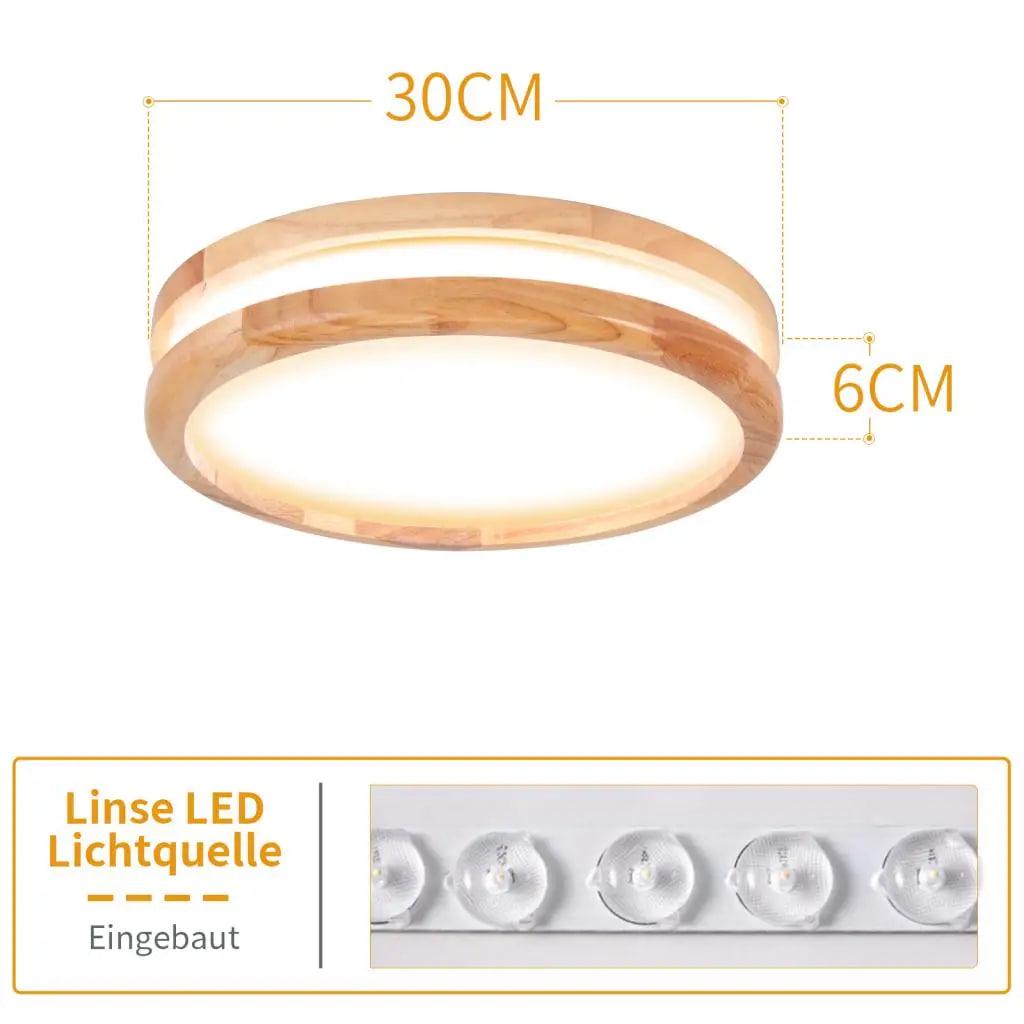 Modern Wood LED Ceiling Light Flush Mount Round Oak Lamp for Living ...