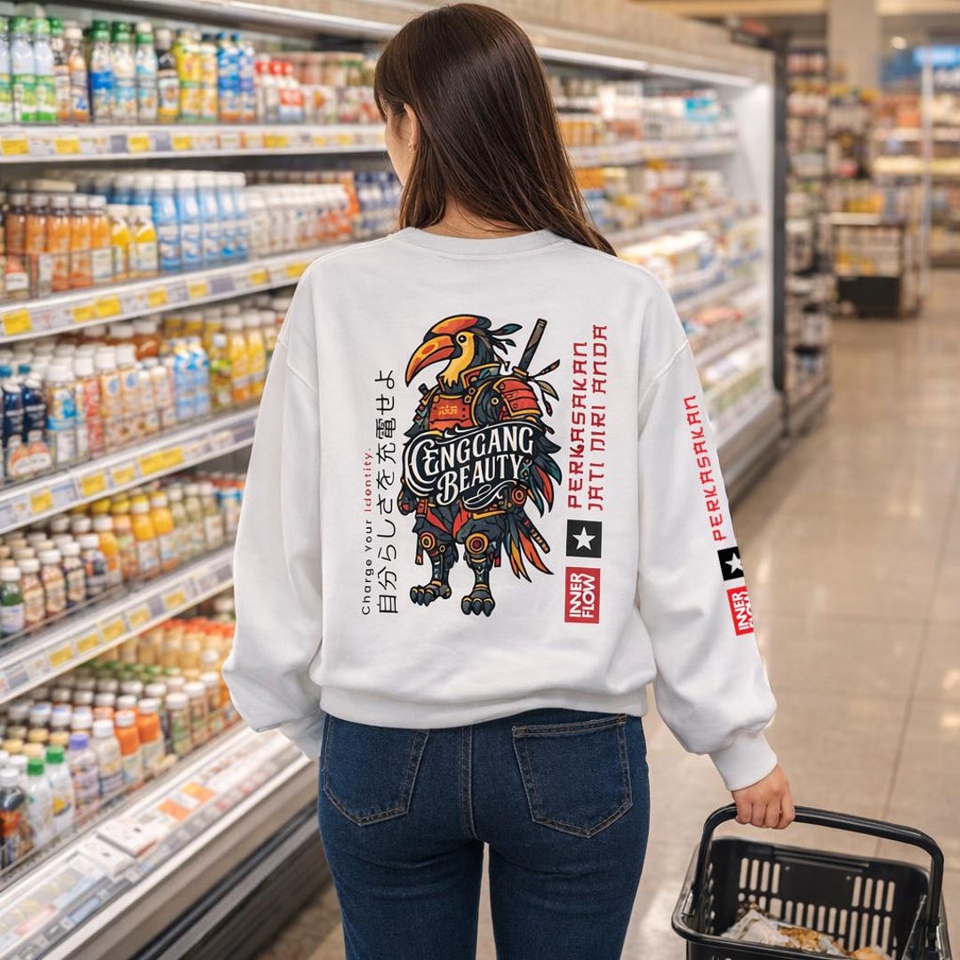 Vibrant Bird Warrior Enggang Beauty Sweatshirt | Japanese Text, Graphic ...