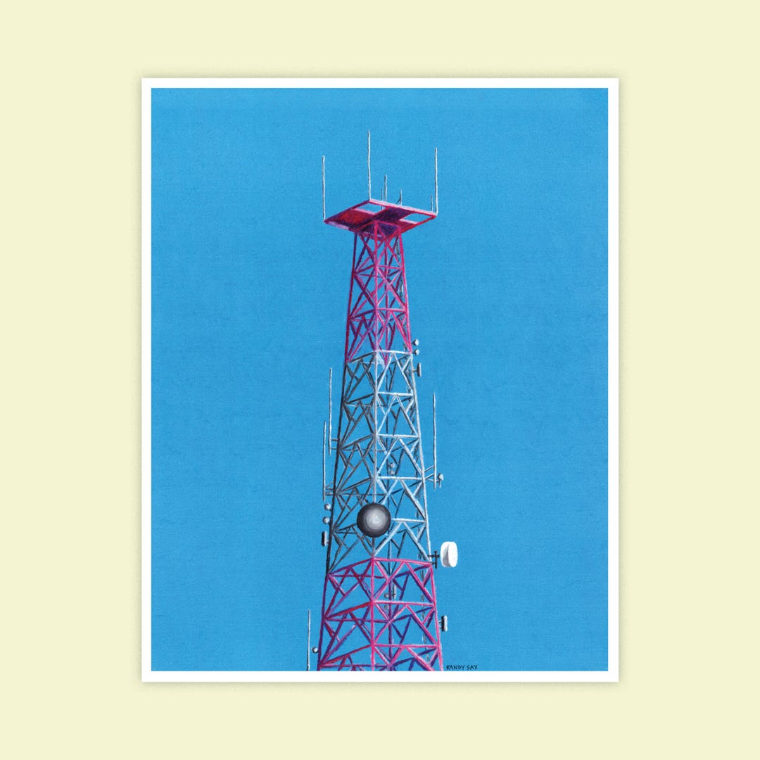 Oil Pastel Drawing on Paper 13"x19" Digital Print Title: "com Tower 2 ...