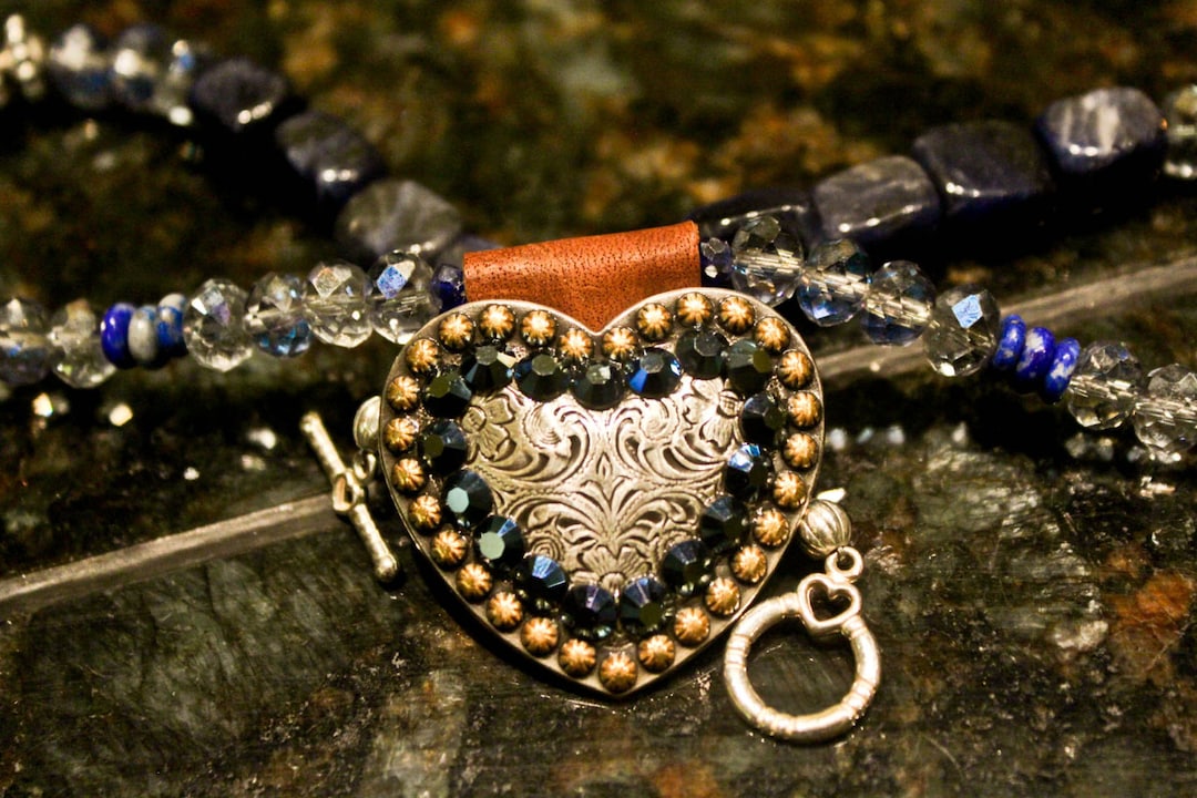 Gunmetal Concho Necklace Handmade Cowgirl Theme Rodeo Swarovski Rodeo ...