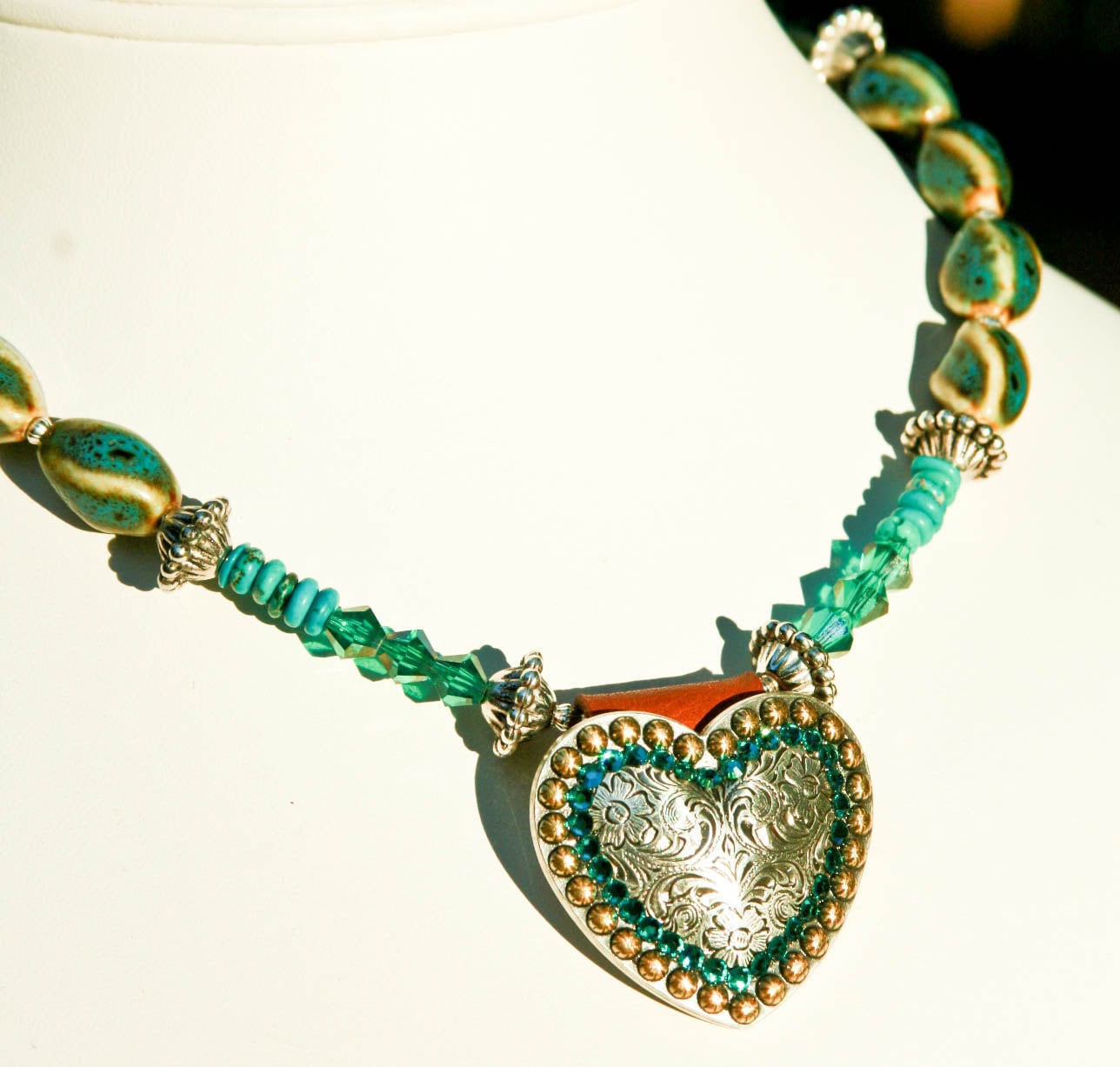 Turquoise Heart Concho Necklace Rodeo Cowgirl Country Western Wedding ...