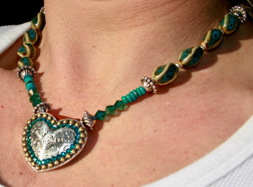 Turquoise Heart Concho Necklace Rodeo Cowgirl Country Western Wedding ...