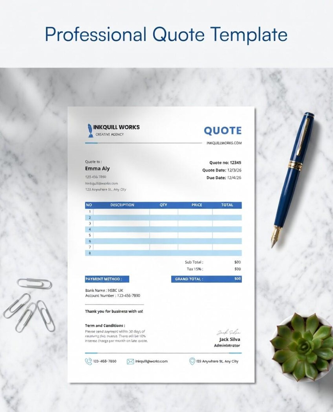 Editable Quote & Estimate Template for Small Business | Quotation, Job ...