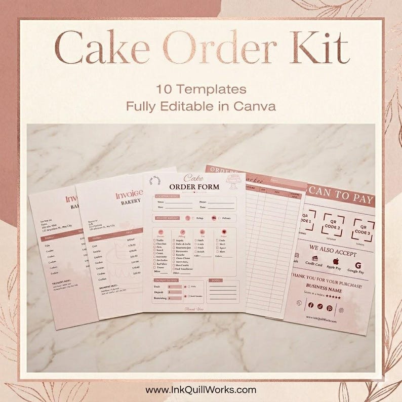 Bakery Business Canva Template Bundle 10 Templates, Cake Order Form ...