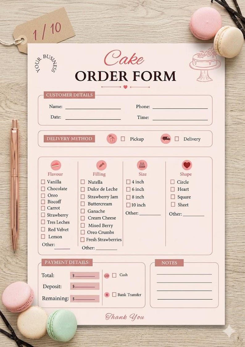 Bakery Business Canva Template Bundle 10 Templates, Cake Order Form ...