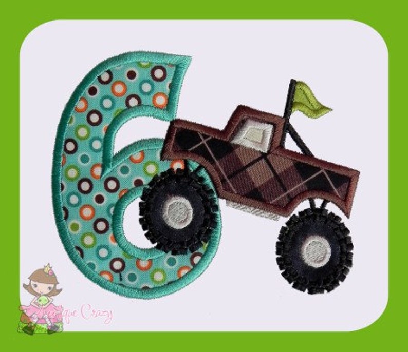 Monster Truck Applique Number Six Design - Etsy