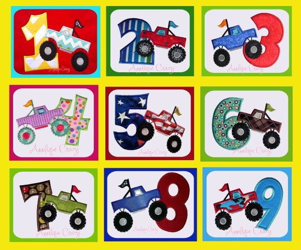 Monster Truck Applique Number Set Design | Etsy
