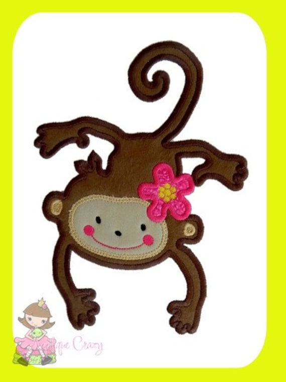 Flower Monkey Applique Design | Etsy