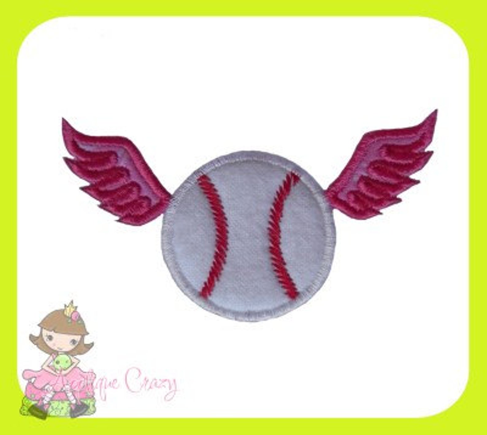 Baseball with wings Applique design | Etsy